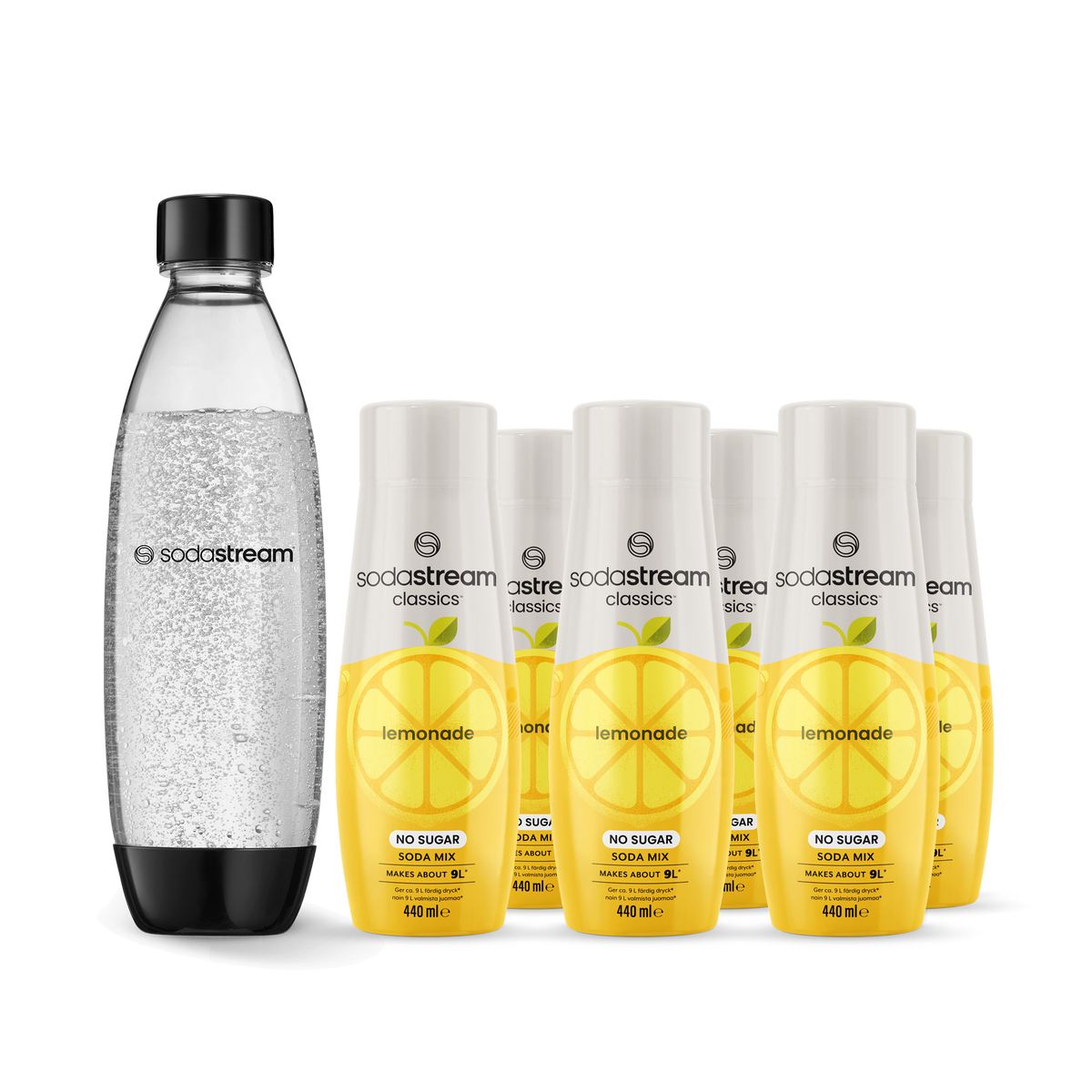 6-pack Lemonade + 1L Diskmaskinssäker Flaska Fuse – SodaStream Sverige